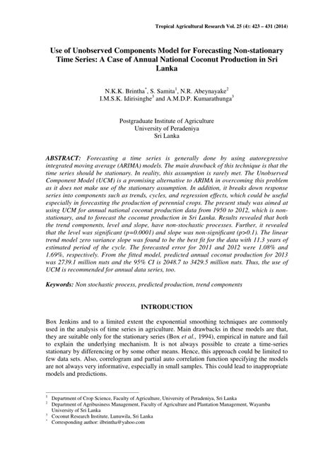 Pdf Use Of Unobserved Components Model For Forecasting Non Stationary