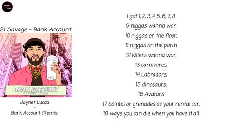 21 Savage Bank Account Joyner Lucas Remix Lyrics Youtube