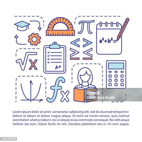 고급 수학 코스 문서 페이지 벡터 템플릿입니다 대수 주제입니다 브로셔 잡지 선형 아이콘과 텍스트 상자소책자 디자인 요소 인쇄 디자인 텍스트 공간이 있는 개념 그림 아이콘에