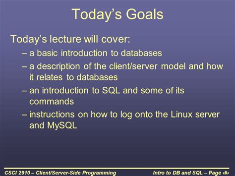 Intro To Db And Sql Page 1csci 2910 Clientserver Side Programming Csci 2910 Clientserver