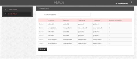 Hospital Management System Receptionist Panel