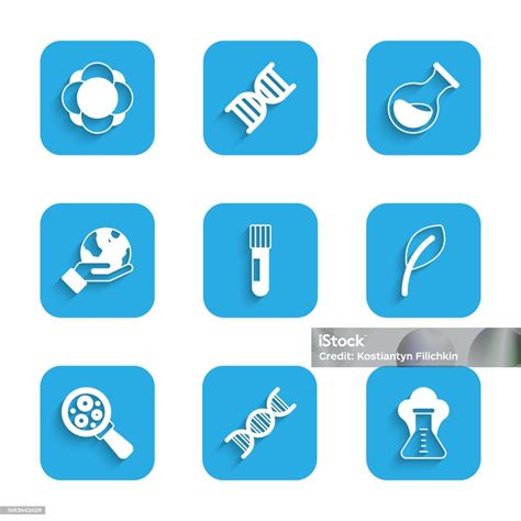 시험관과 플라스크 Dna 기호 화학 폭발 잎 또는 잎 돋보기 아래의 미생물 지구 지구본을 들고 있는 손 분자 아이콘을 설정합니다 벡터 건강 진단에 대한 스톡 벡터 아트 및