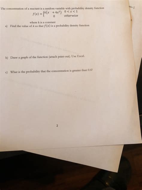 solved the concentration of a reactant is a random variable