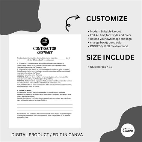 Editable Construction Contract Contractor Contract Template Simple Construction Contract
