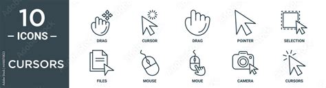 Cursors Outline Icon Set Includes Thin Line Drag Cursor Drag Pointer Selection Files Mouse