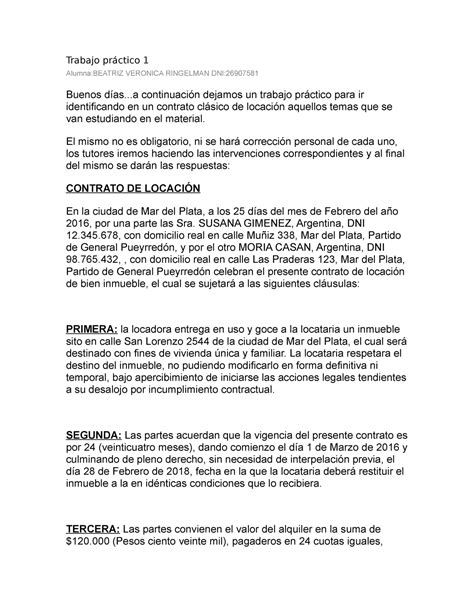 Trabajo Práctico 1 Obligaciones Vero Trabajo Práctico 1 Alumnabeatriz Veronica Ringelman