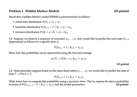 Problem Hidden Markov Models Points Recall Chegg