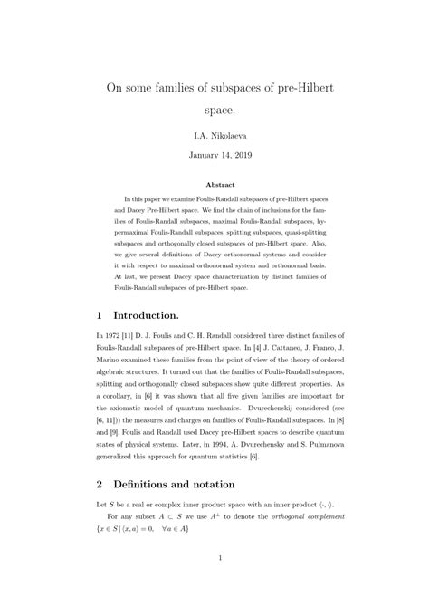 Pdf On Some Families Of Subspaces Of Pre Hilbert Space