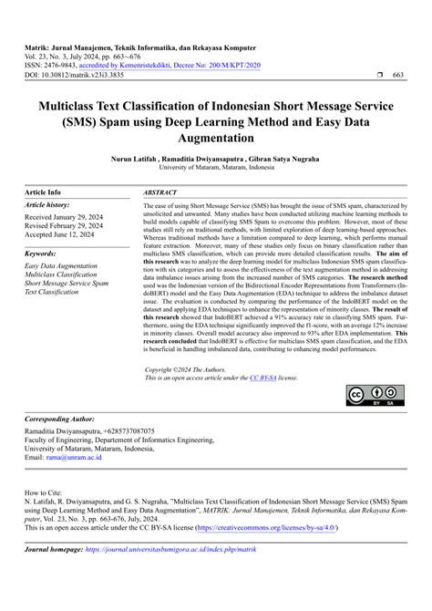 pdf multiclass text classification of indonesian short message