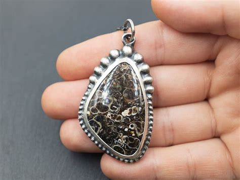 Turritella Agate Pendant In Sterling Silver Fossilized Shell Etsy
