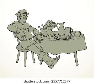 Man Table Vector Drawing Stock Vector Royalty Free 2557712377 Shutterstock