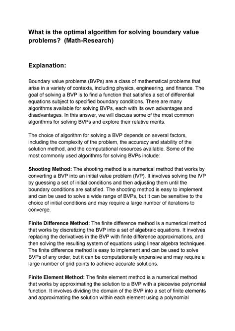 What Is The Optimal Algorithm For Solving Boundary Value Problems Math