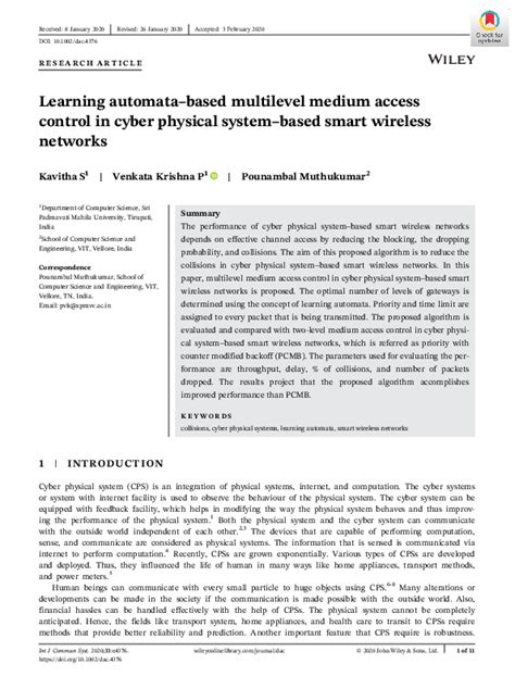 Pdf Learning Automata Based Multilevel Medium Access Control In Cyber Physical System Based