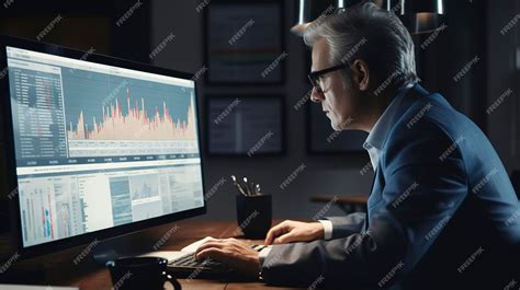 Premium Photo Mature Businessman Analyzing Data On Multiple Computer