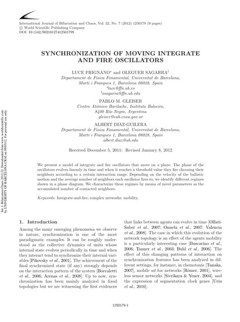 Pdf Synchronization Of Moving Integrate And Fire Oscillators