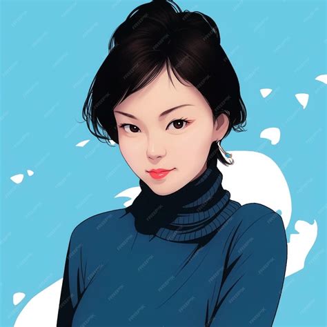 Premium Photo Anime Girl With Black Hair And Blue Turtle Neck Top