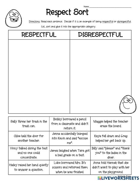 Sort Out Respectful And Disrepectful Actions Online Exercise For Live Worksheets