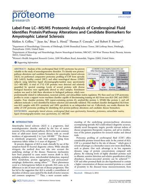 Pdf Label Free Lc Msms Proteomic Analysis Of Cerebrospinal Fluid Identifies Proteinpathway