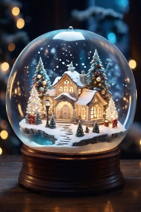 Inside A Snow Globe A Cozy Warmly Lit House Is Surrounded By Snow Covered Trees And A Serene