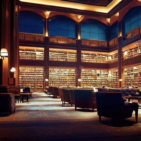 Interior Of A Large Library With Generative Ai Stock Illustration