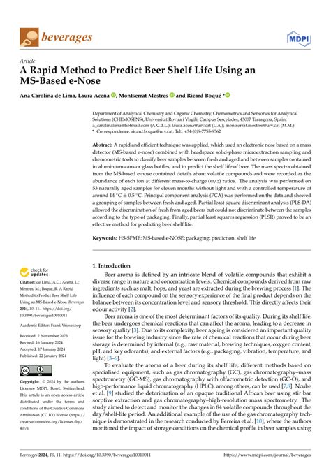 PDF A Rapid Method To Predict Beer Shelf Life Using An MS Based E Nose
