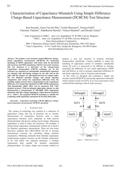 Pdf Characterization Of Capacitance Mismatch Using Simple Difference Charge Based Capacitance
