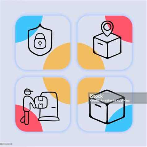 제품 배송을 나타내는 벡터 아이콘의 컬렉션입니다 배달 트럭 배송 상자 택배 패키지 파스텔 색상 배경입니다 벡터 선 아이콘 감시에 대한 스톡 벡터 아트 및 기타 이미지