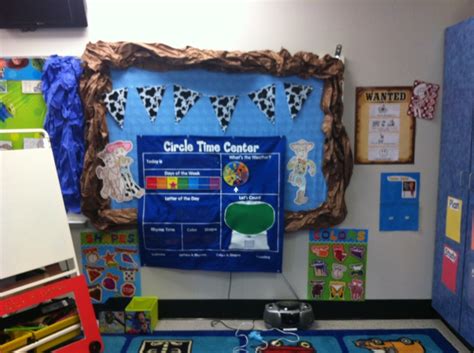 A Classroom With Bulletin Boards And Toys On The Floor In Front Of A