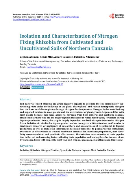 Pdf Isolation And Characterization Of Nitrogen Fixing Rhizobia From Cultivated And