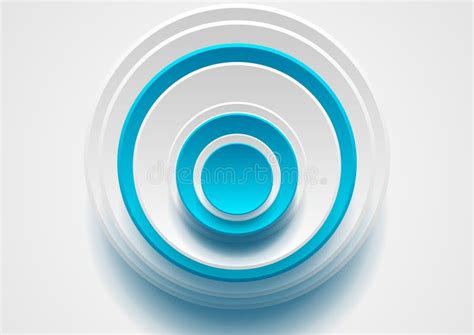 White And Blue Layered Paper Circles Geometric Tech Background Stock