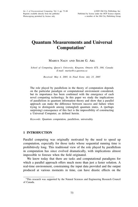 Pdf Quantum Measurements And Universal Computation
