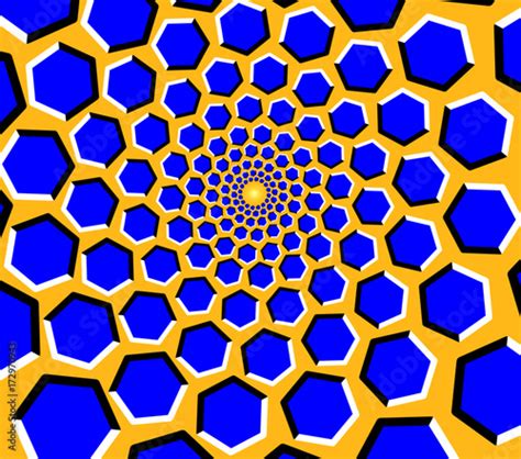 optical illusion blue hexagons moving on a yellow background buy