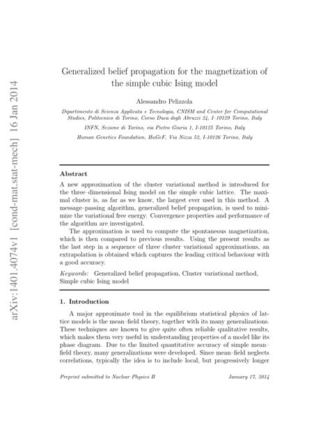 Pdf Generalized Belief Propagation For The Magnetization Of The Simple Cubic Ising Model
