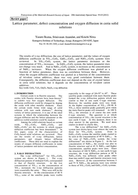 pdf lattice parameter defect concentration and oxygen diffusion in