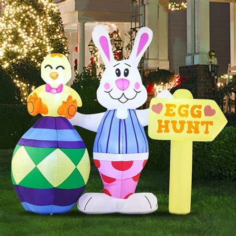 Inflatable Easter Bunny Hen With Egg Hunt Sign Inflatable Built In Led