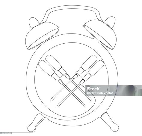 스크루 드라이버가있는 알람 시계의 연속 라인 가는 선 그림 벡터 개념입니다 등고선 그리기 창의적인 아이디어 Diy에 대한 스톡 벡터 아트 및 기타 이미지 Istock