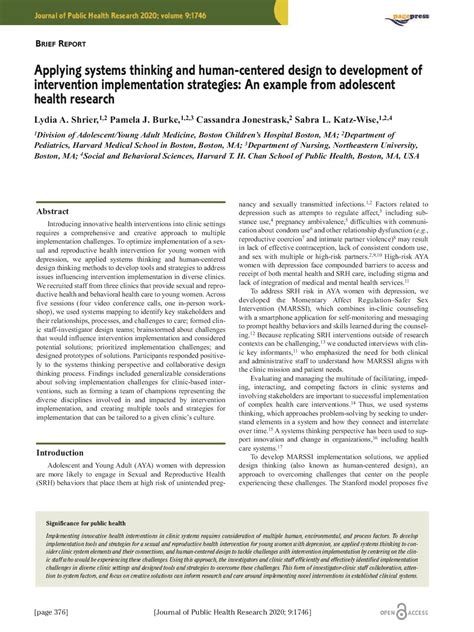Applying Systems Thinking And Human Centered Design To Development Of Intervention