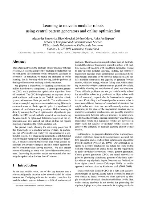 pdf learning to move in modular robots using central pattern