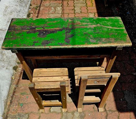 엿날2인용국민학교 책상과 의자 입니다사진과 밑 헬로마켓