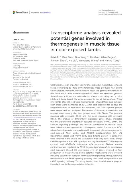 Pdf Transcriptome Analysis Revealed Potential Genes Involved In Thermogenesis In Muscle Tissue