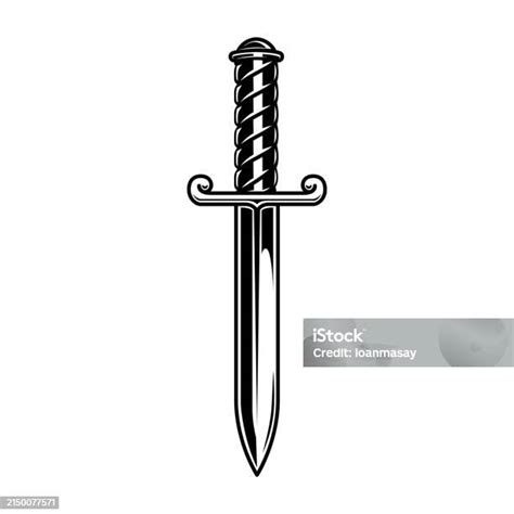 흑백 스타일의 전투 칼 그림 기호 엠블럼을 위한 디자인 요소 벡터 일러스트 레이 션 단도에 대한 스톡 벡터 아트 및 기타 이미지 단도 칼 칼 사용 범죄 Istock