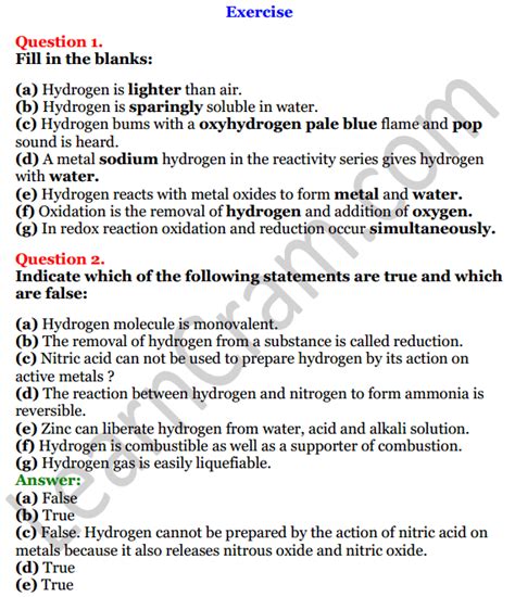 Selina Concise Chemistry Class 8 Icse Solutions Chapter 7 Hydrogen
