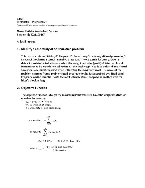 Solving 01 Knapsack Problem Using Genetic Algorithm Optimization Case