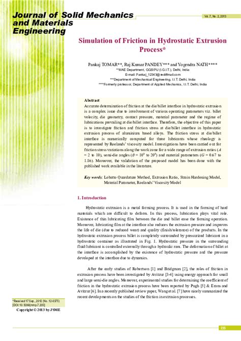 Pdf Simulation Of Friction In Hydrostatic Extrusion Process