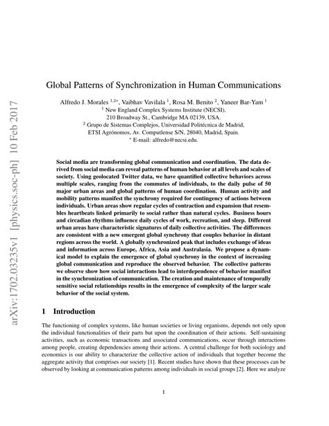 Pdf Global Patterns Of Synchronization In Human Communications