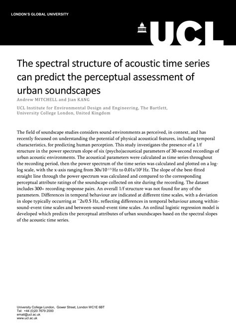 Pdf The Spectral Structure Of Acoustic Time Series Can Predict The