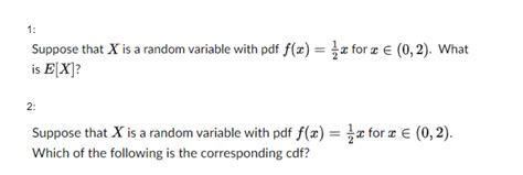 solved 1 suppose that x ﻿is a random variable with pdf