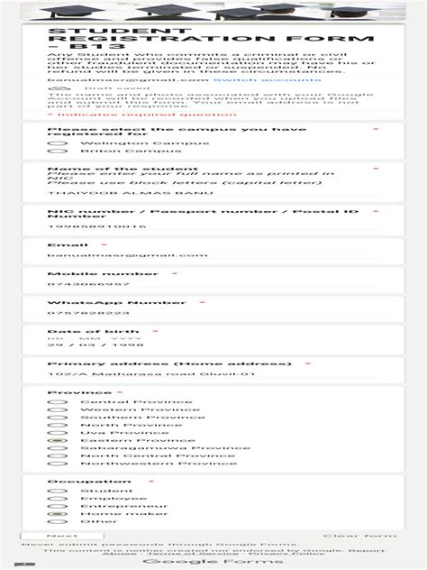 Student Registration Form B13 Pdf