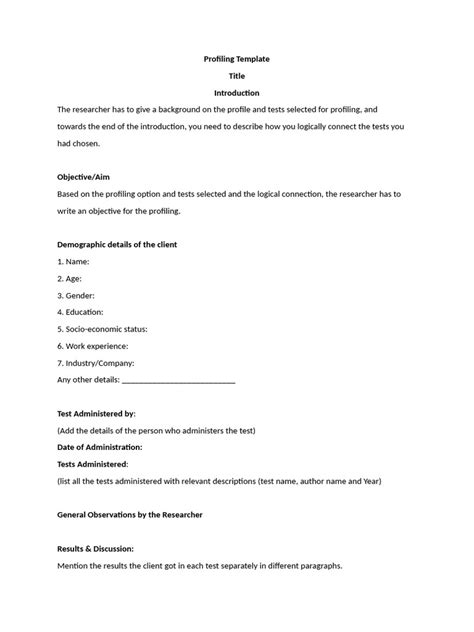 Profiling Template Pdf