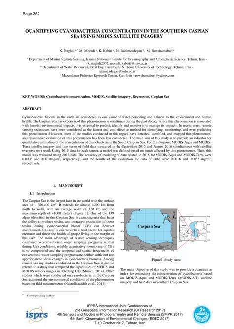 Pdf Quantifying Cyanobacteria Concentration In The Southern Caspian Sea Using Modis Satellite